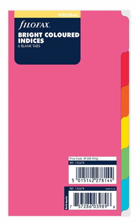 Разделители листов Filofax Personal Bright Coloured104х171мм 6 шт , картон