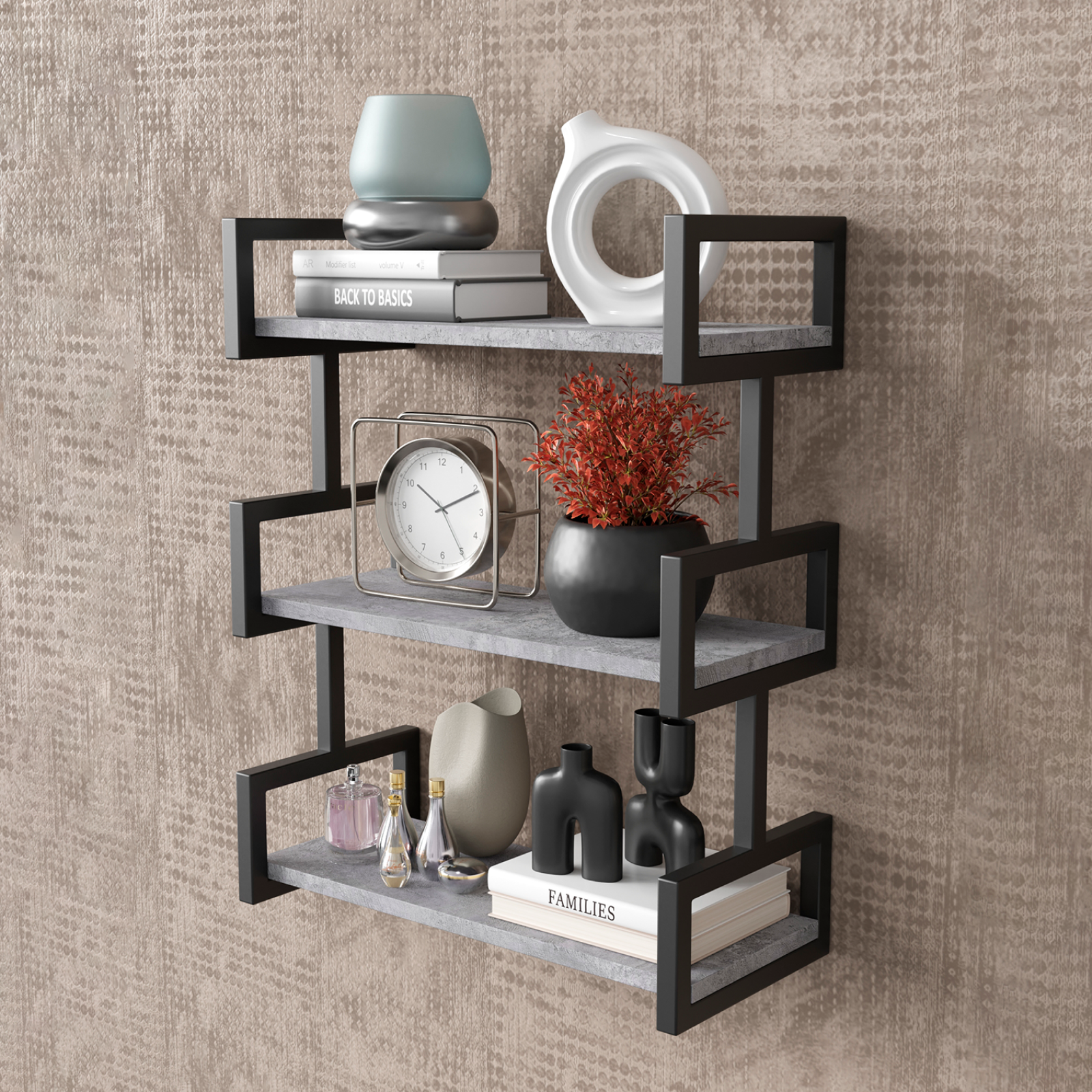 Полка настенная навесная в стиле лофт, DK Loft, 63х50х23, серый/черный