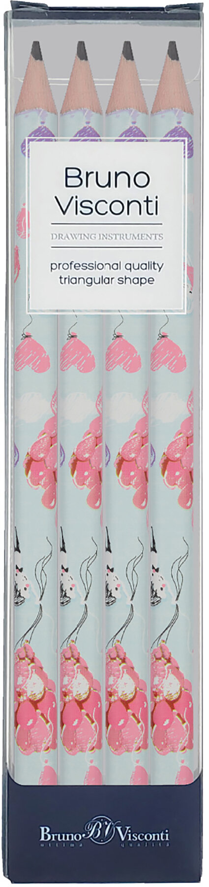 Набор чернографитовых карандашей HappyGraphix Jumbo. Романтика. Воздушные шары, 4B, 4 штуки