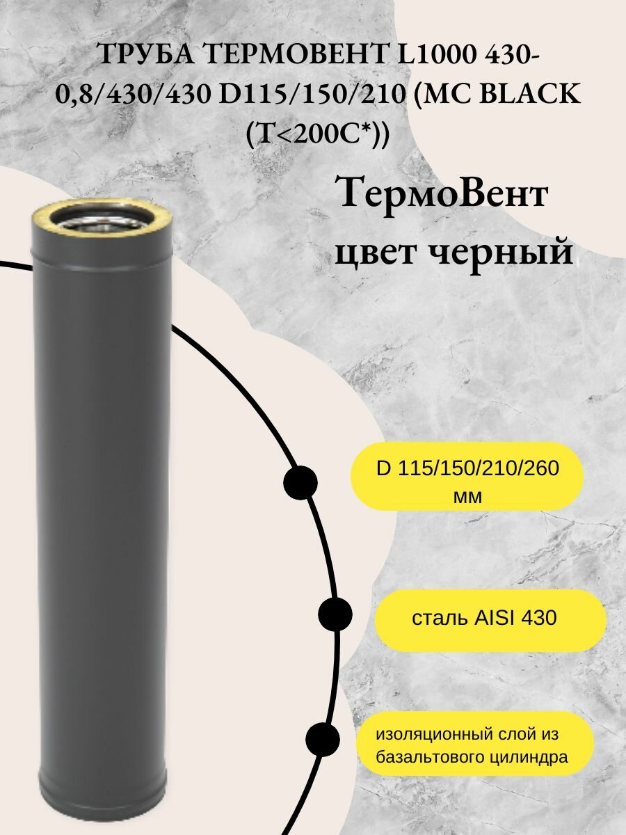 Труба ТермоВент L1000 430-0,8/430/430 D115/150/210 (MC Black (Т<200C*))