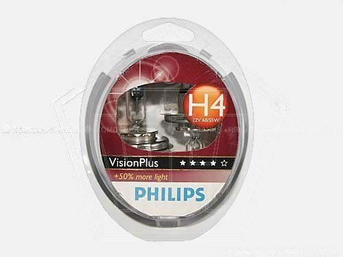 Лампа галогеновая h4 12v 60/55w philips vision plus +60% р43т (2 шт.)