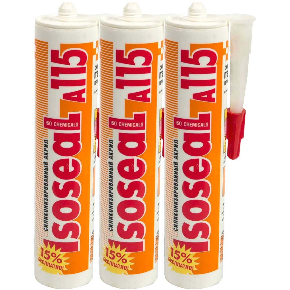 Герметик акриловый силиконизированный для дерева и паркета ISOSEAL A115, светлое дерево, 280 мл (комплект 3 шт.)