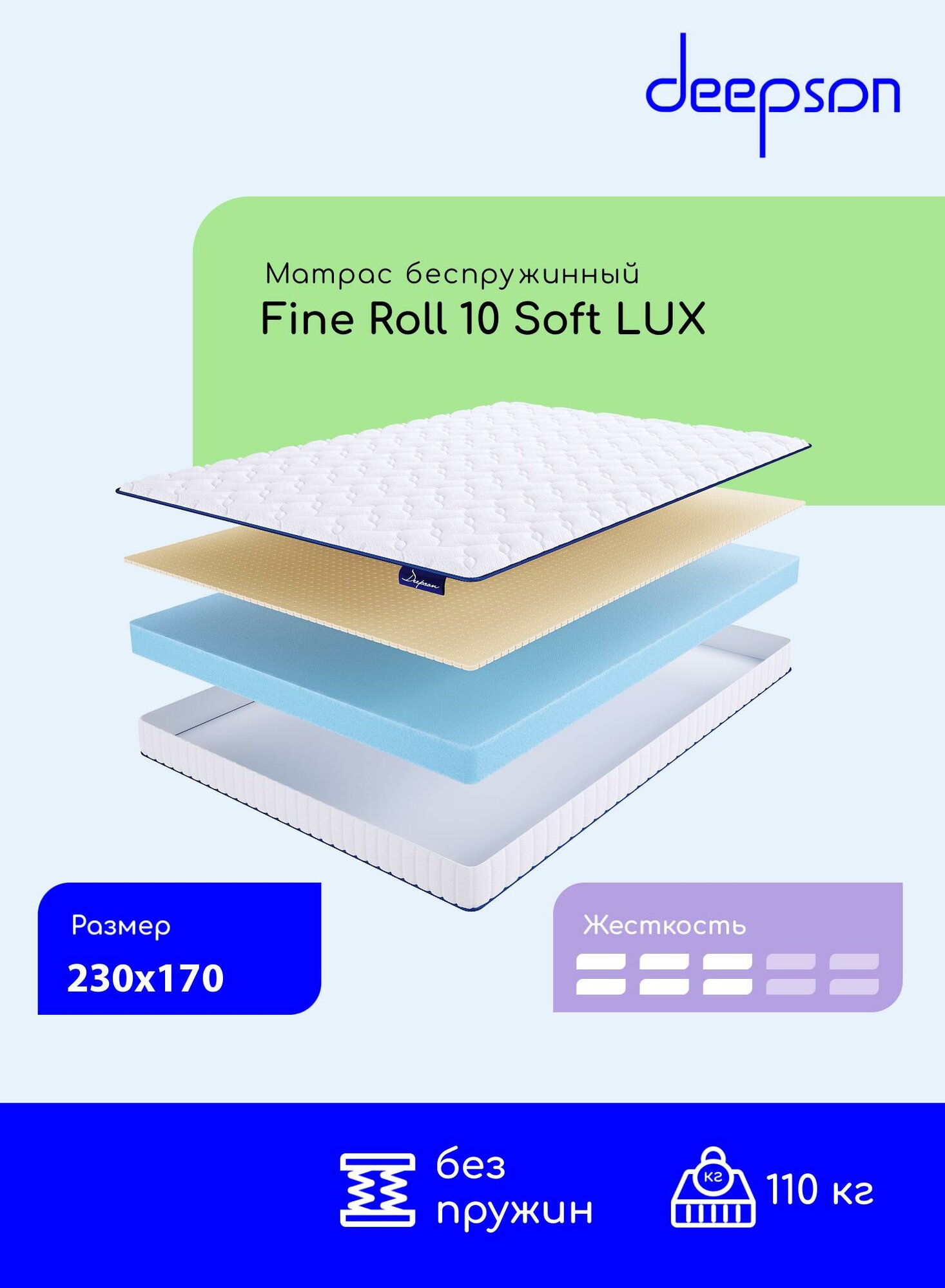 Матрас 230x170 ортопедический буспружинный Fine Roll 10 Soft LUX высота 13 см