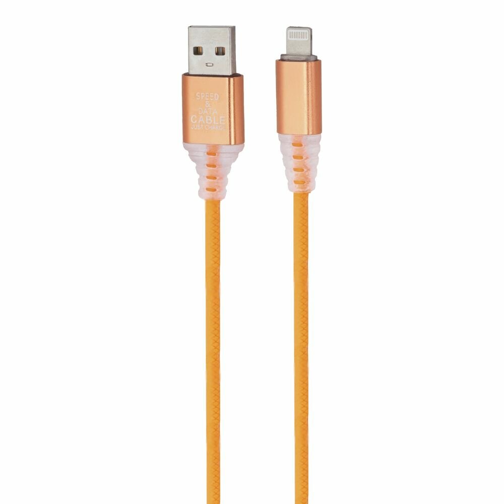 USB кабель "LP" для Apple Lightning 8-pin "Змея" LED TPE (оранжевый/блистер)