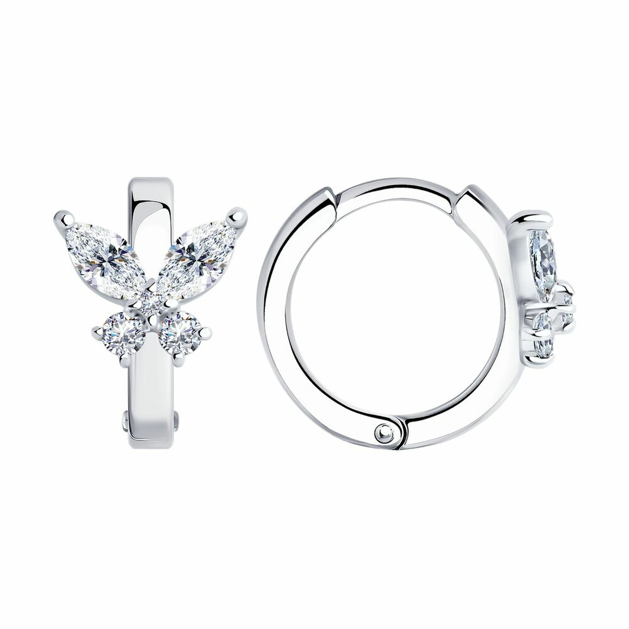 Серьги, серебро, 925 проба, родирование, фианит