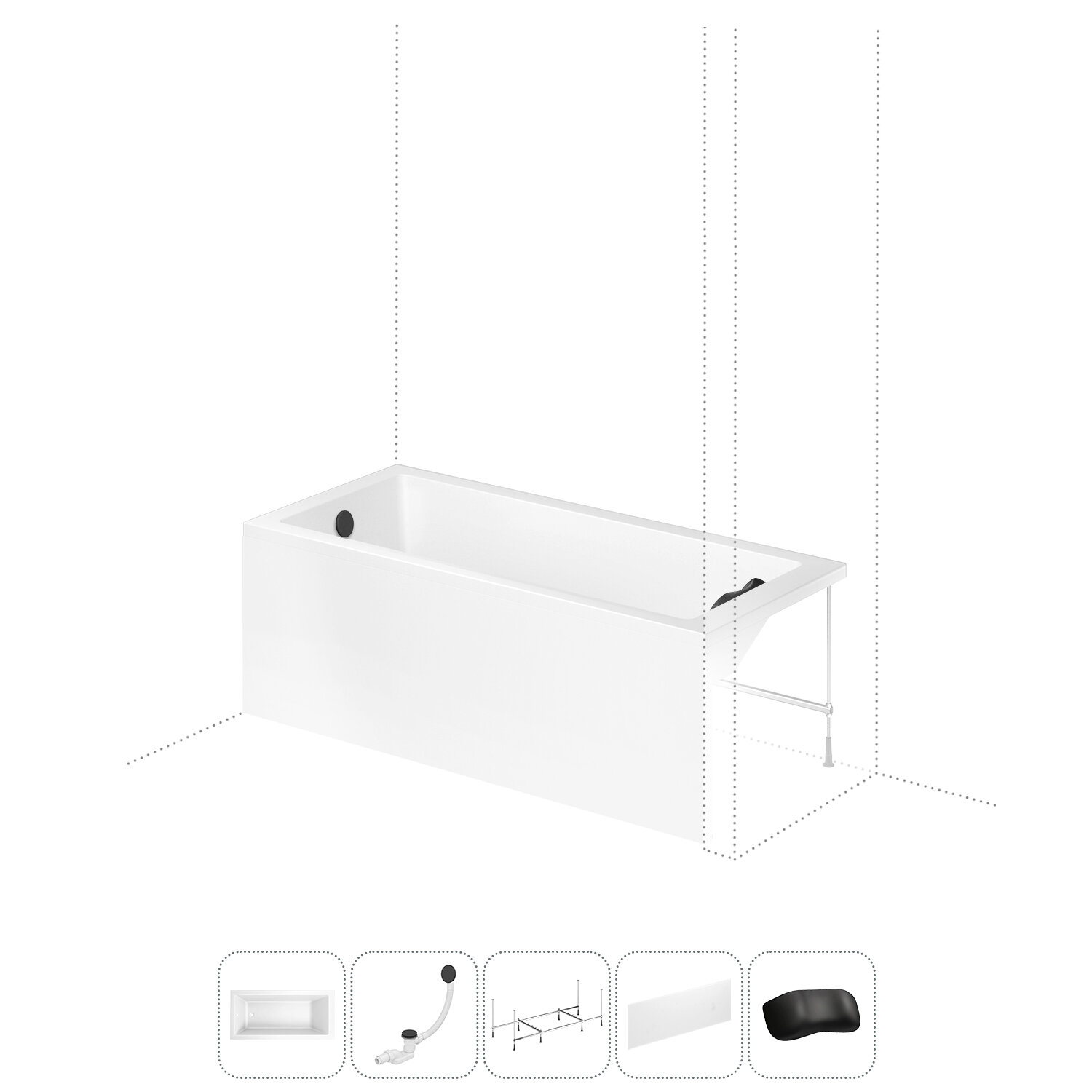 Акриловая ванна 170x80 с каркасом и экраном Lavinia Boho Catani 202011704 в наборе 5 в 1: угловая ванна акриловая 170 x 80 см (левый разворот), слив-перелив, каркас, экран, подголовник