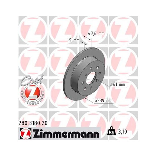 Диск тормозной полный для автомобиля Honda, ZIMMERMANN 280.3180.20 (2 шт.)