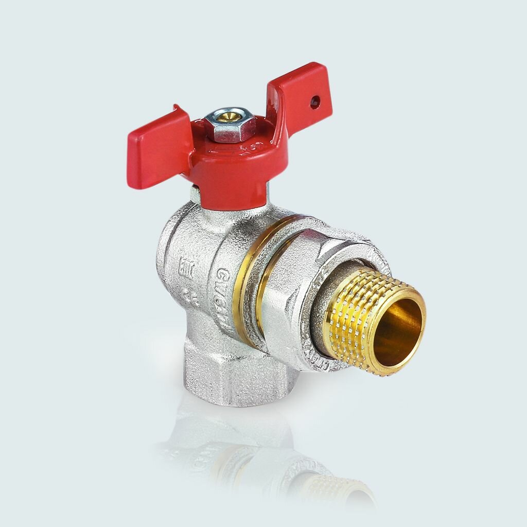 Кран шаровой латунь никель угловой 1011 Euro Ду 15 Ру40 ВР/"американка" полнопроходной бабочка Aquasfera 1011-01 .