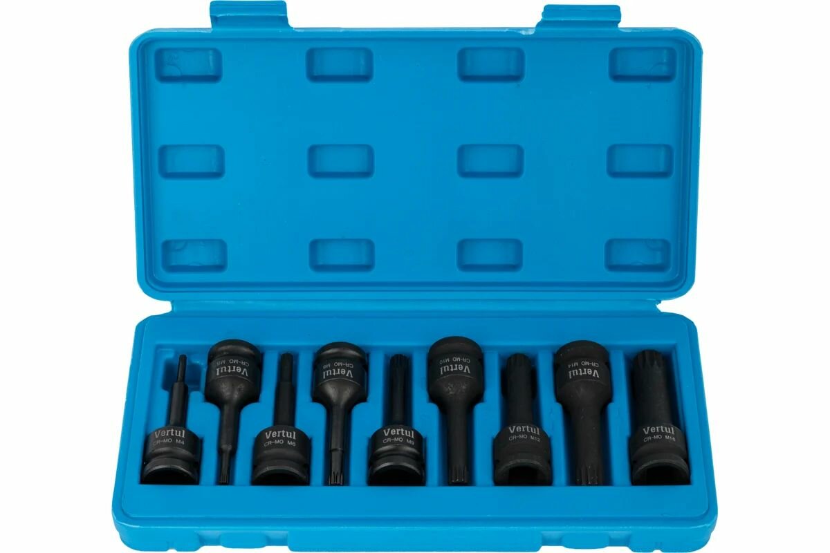 Набор ударных головок SPLINE 9 предметов M4-M16 VERTUL VR50254