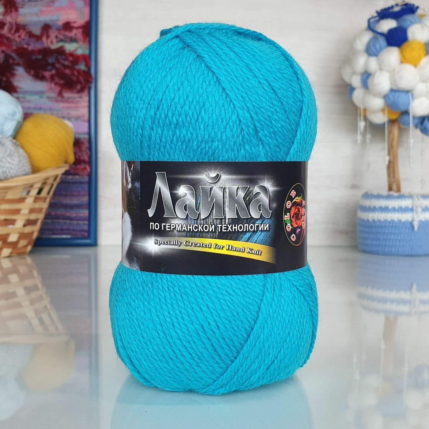 Пряжа COLOR-CITY Лайка 250 м Колор-сити, бирюзовый - 318, 75% меринос, 25% полугрубая шерсть собаки, 10 мотков, 100 г, 250 м.