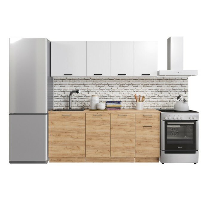 Кухонный гарнитур прямой Simple, без столешницы, 1800 мм, цвет белый/дуб золотой крафт