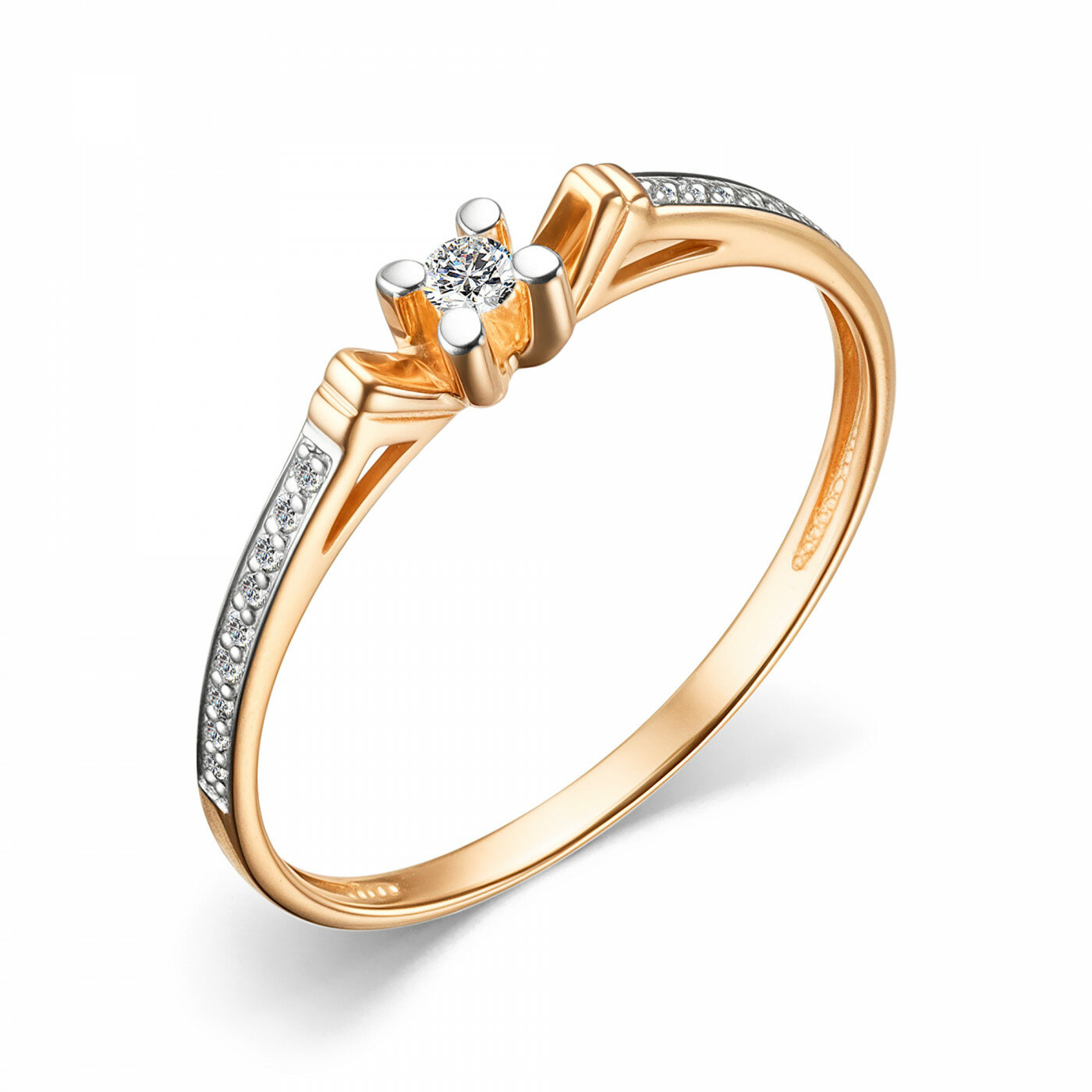 Перстень, красное золото, 585 проба, бриллиант