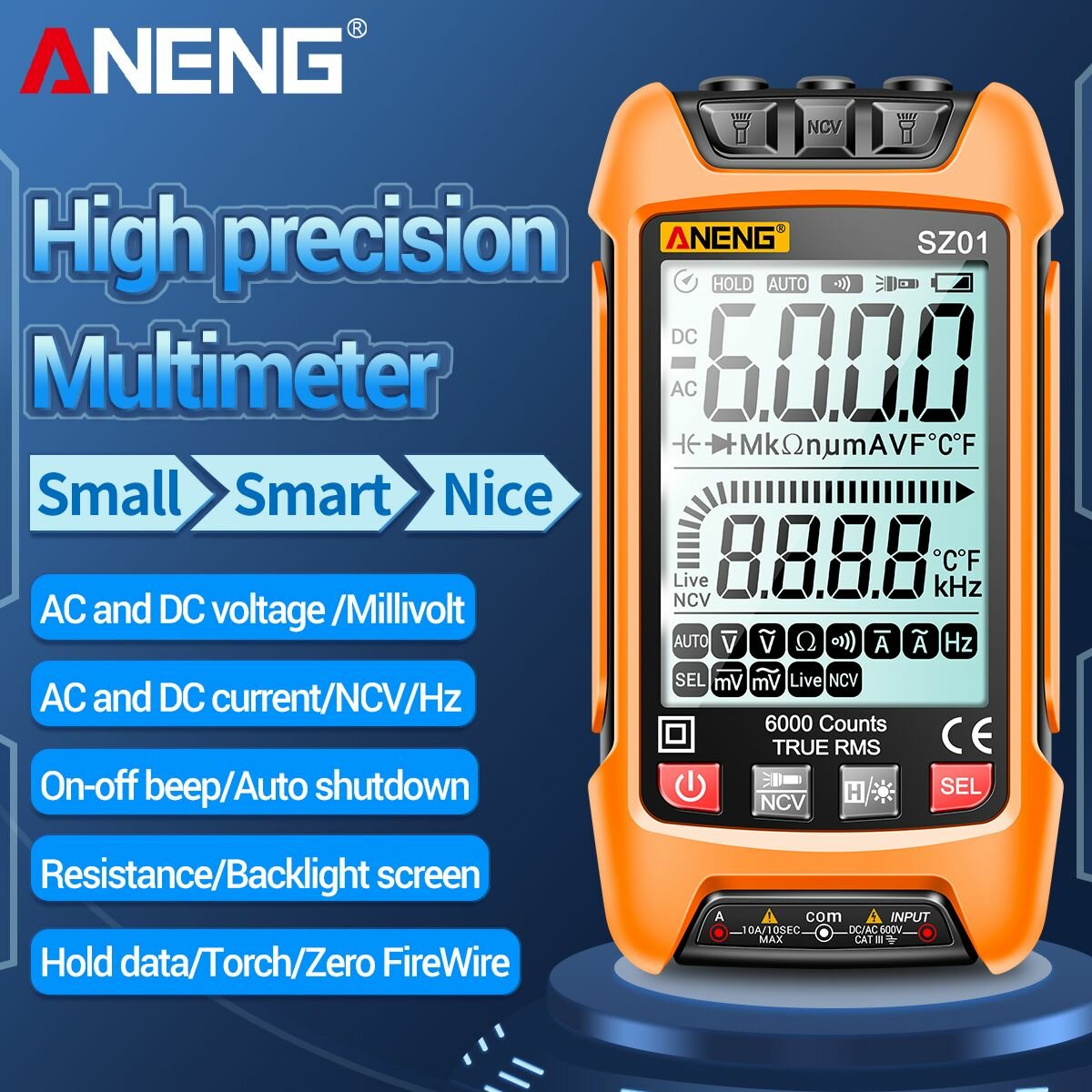 Умный цифровой мультиметр ANENG SZ01 6000 отсчетов с подсветкой и функцией измерения частоты