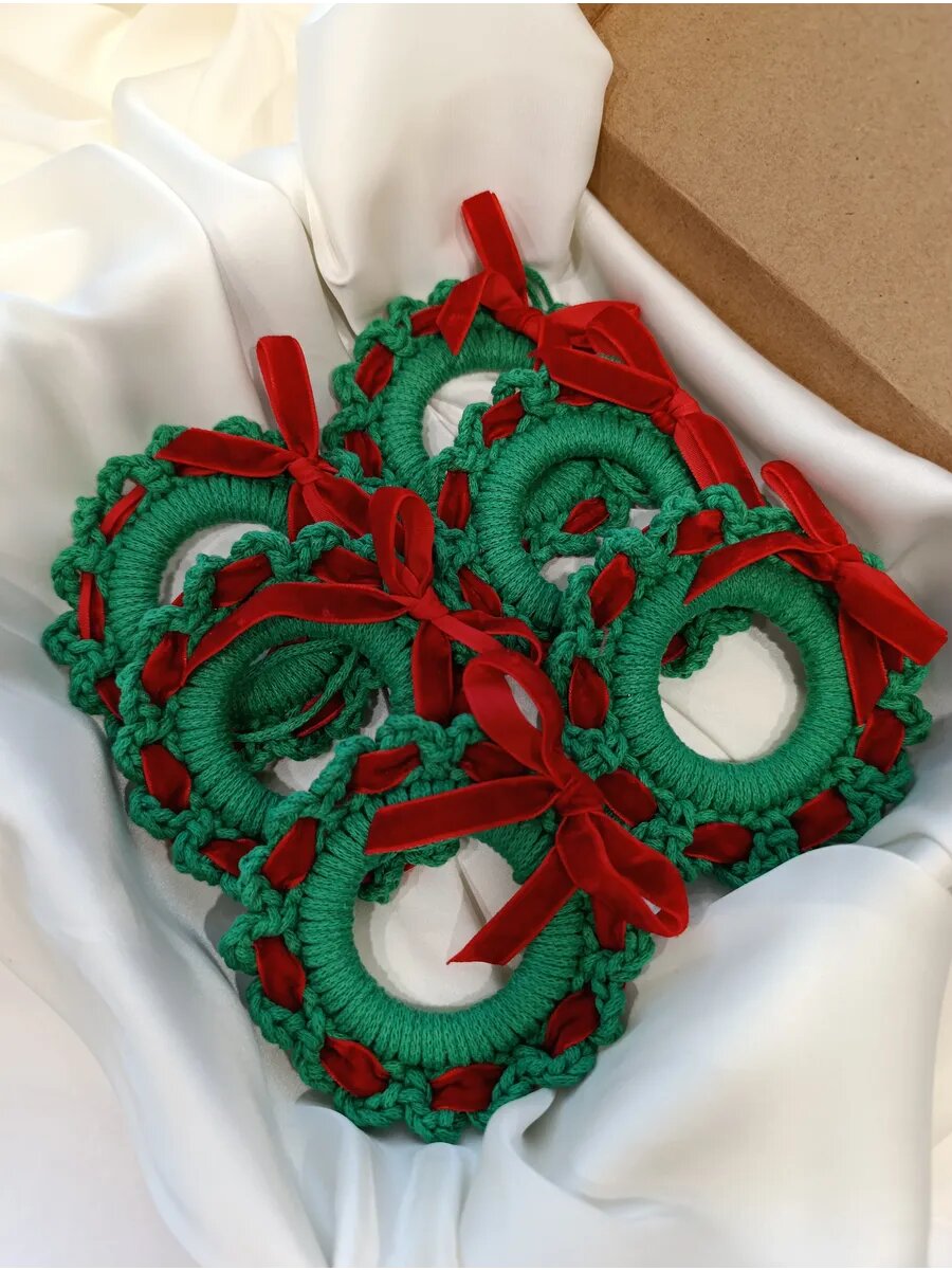 Ёлочные украшения E&T "Веночки", 6 штук, текстиль, диаметр 8 см