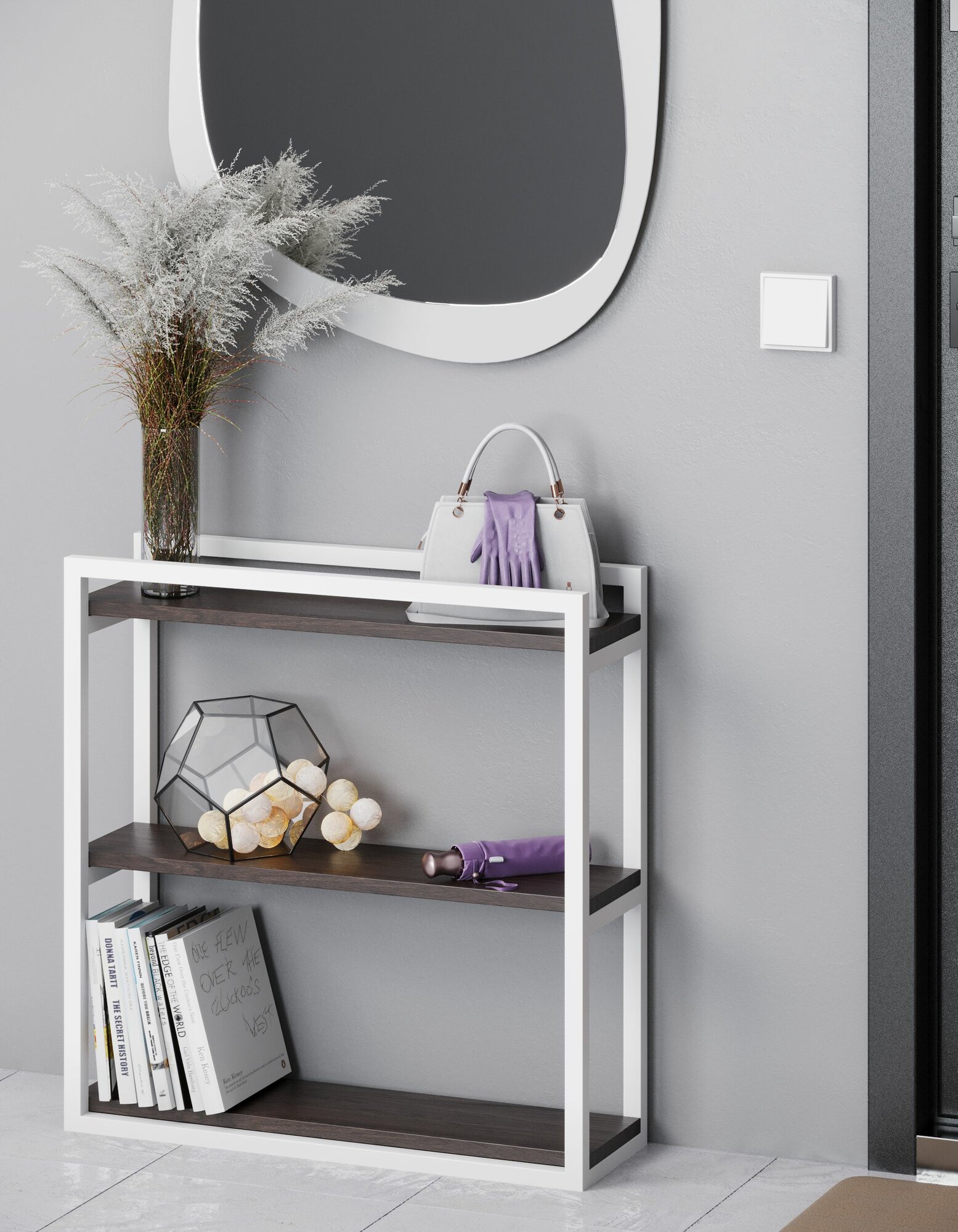 Столик приставной придиванный в стиле лофт, этажерка с полками