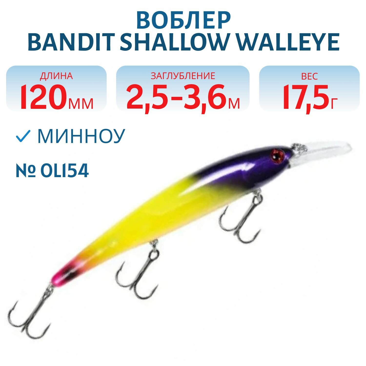 Воблер BANDIT SHALLOW WALLEYE, 120 мм, 17,5 гр, цвет OL154