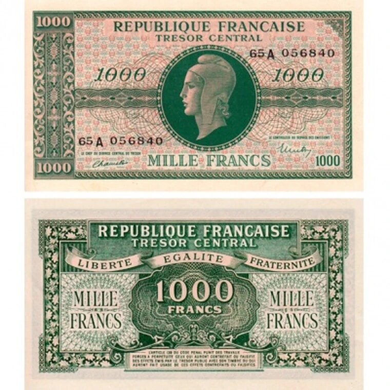 Франция 1000 франков 1944 года, сувенирная копия, банкноты и купюры редкие коллекционные