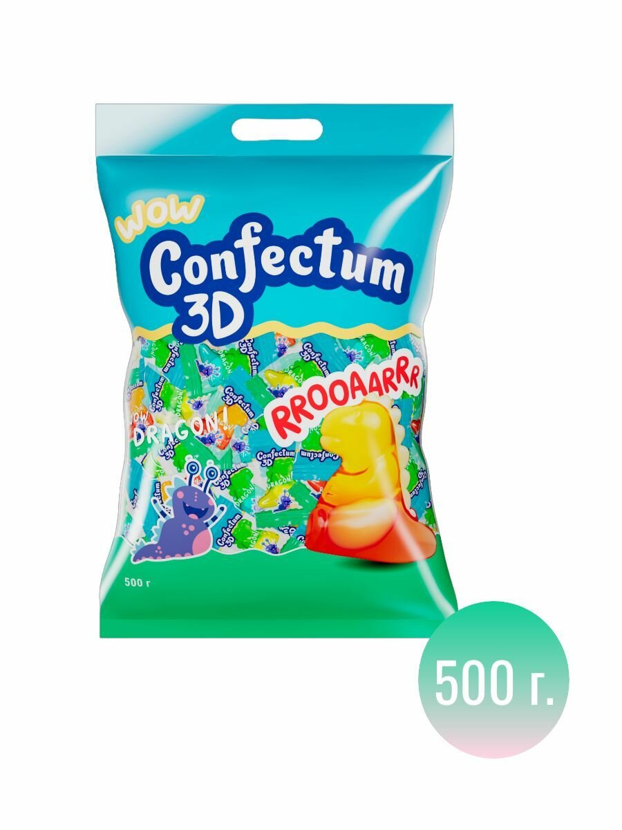 Жевательные мармеладные конфеты с начинкой "Confectum funny 3D" микс в форме динозавров, 500гр