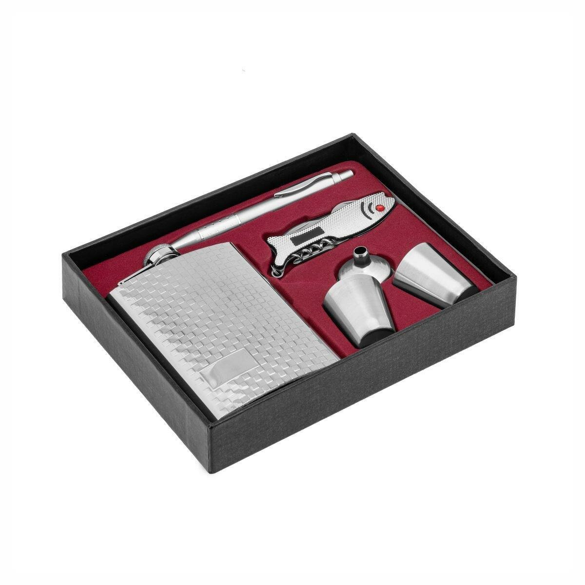 Набор Helios (HS-GT-TZ104) Фляжка 240мл + 2 стопки, воронка, ручка, мультитул