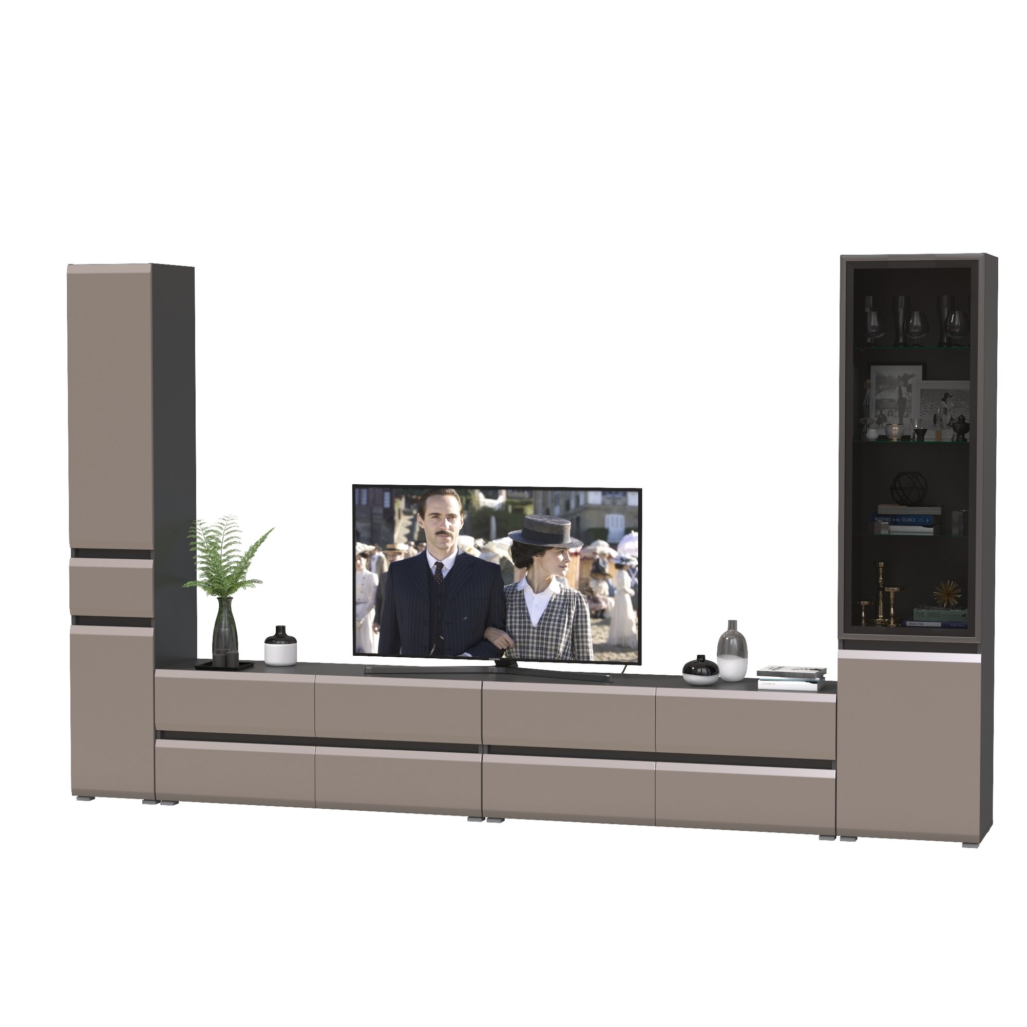 Мебель в гостиную Моби Сидней № 135, цвет антрацит/МДФ веллюто капучино, 344,8х41,3х205,2 см.