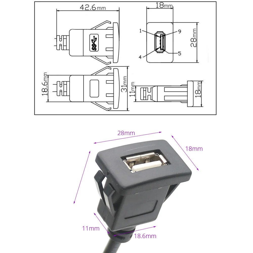 USB кабель, гнездовой интерфейс, Square A — фото 1
