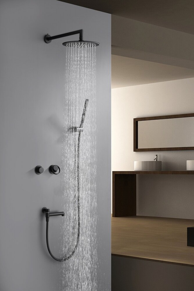 Встраиваемый душевой комплект с тропическим душем из латуни GZ19165-C черный от бренда Ganzer