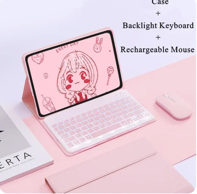 Чехол-клавиатура для Xiaomi Redmi Pad SE 2023, розовый, Korean Keyboard