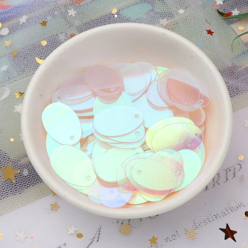 ПВХ блестки Flatcup, овальные, 12*20 мм, 10 г Белый, AB Transparent