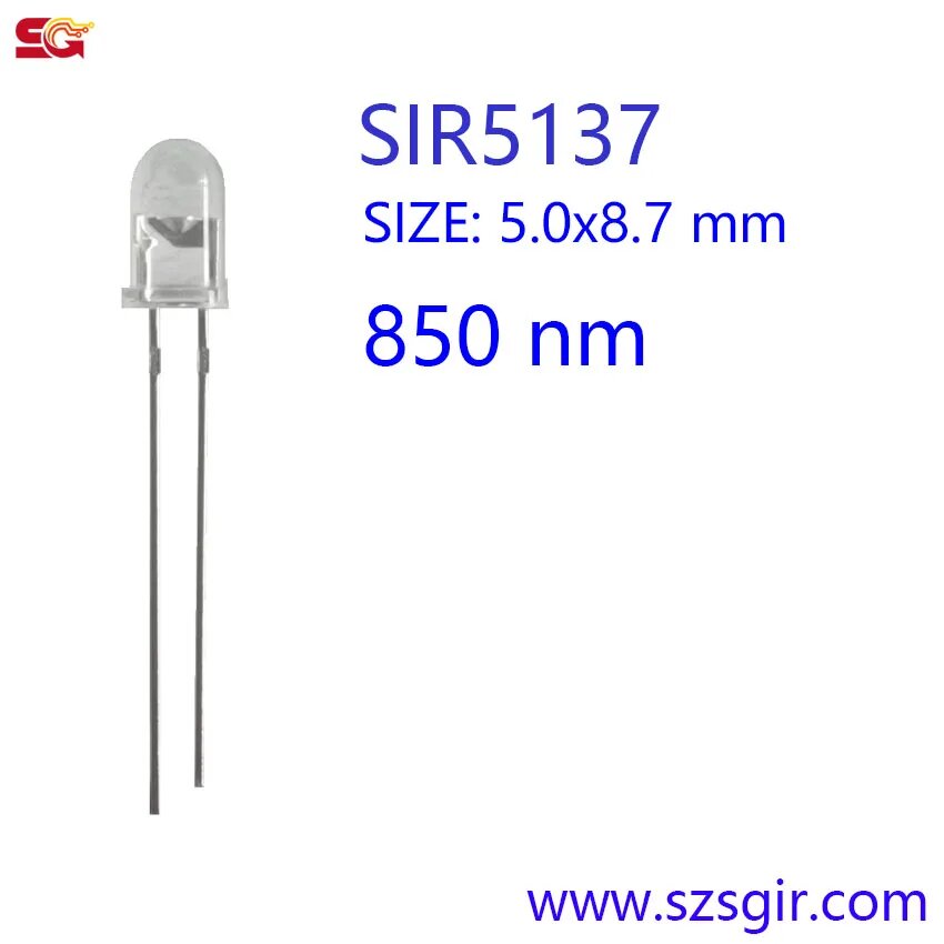 20 шт, 850 нм, 5 мм инфракрасный светодиод, SIR5137, ИК светодиод, инфракрасный излучающий диод