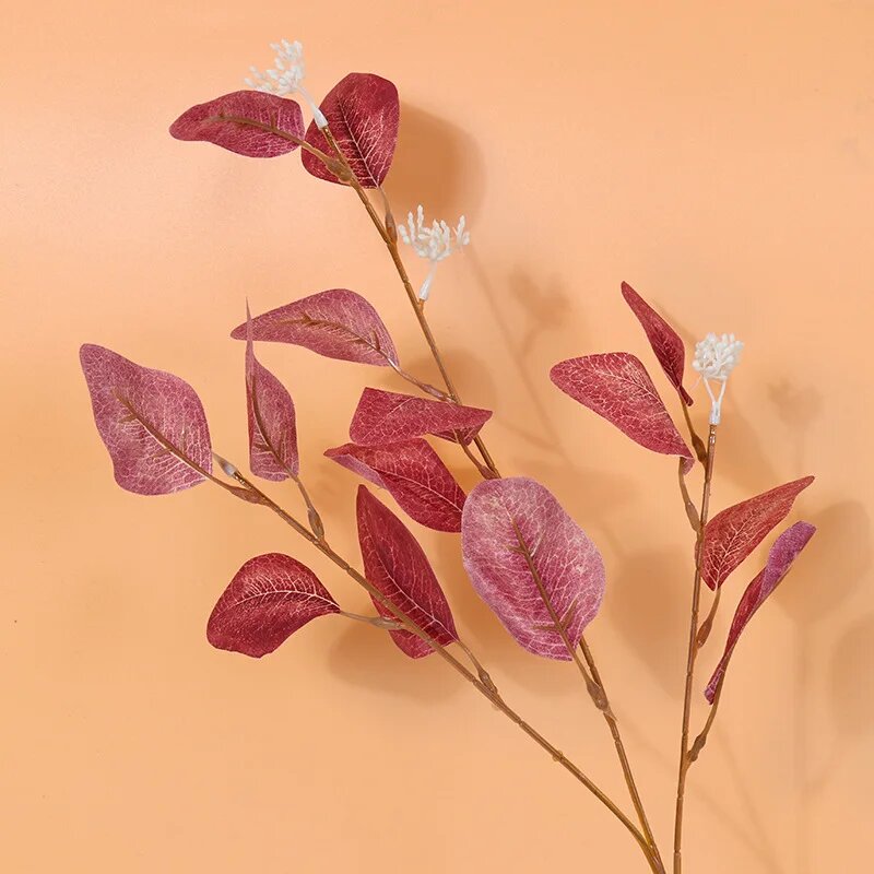 Листья Шелкового эвкалипта, ветки, фрукты, искусственное растение, искусственные Бордовый, Red