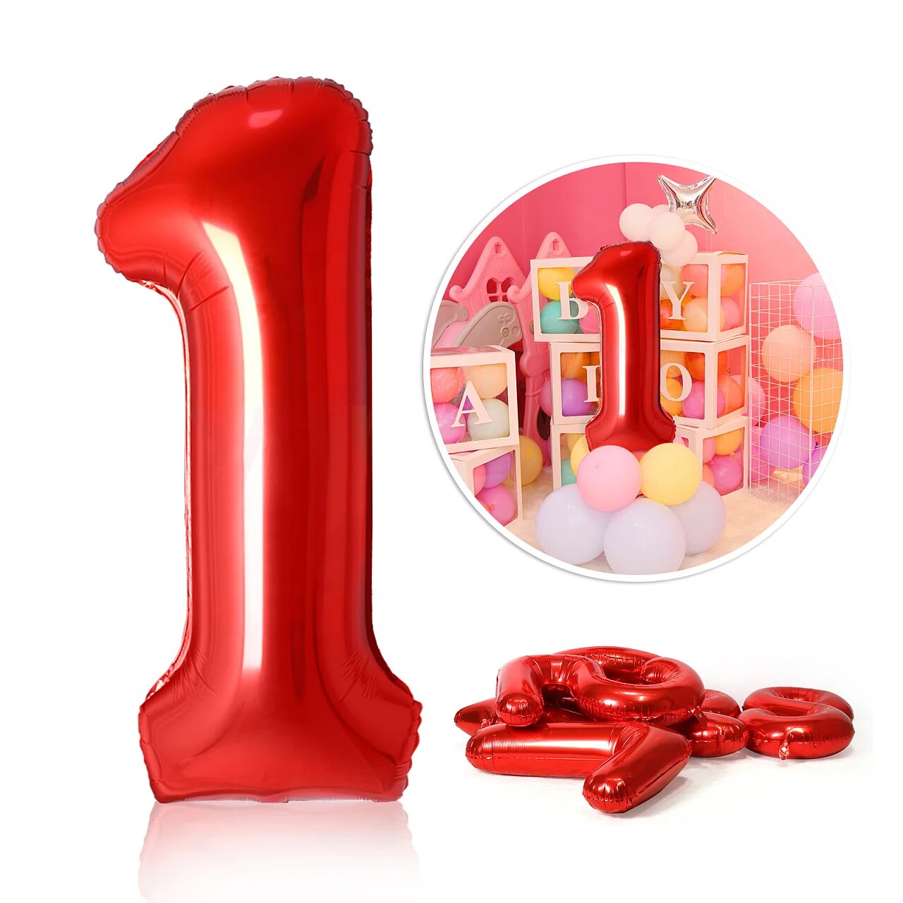 Красные фольгированные шары 40 дюймов 0-9 Globos 1