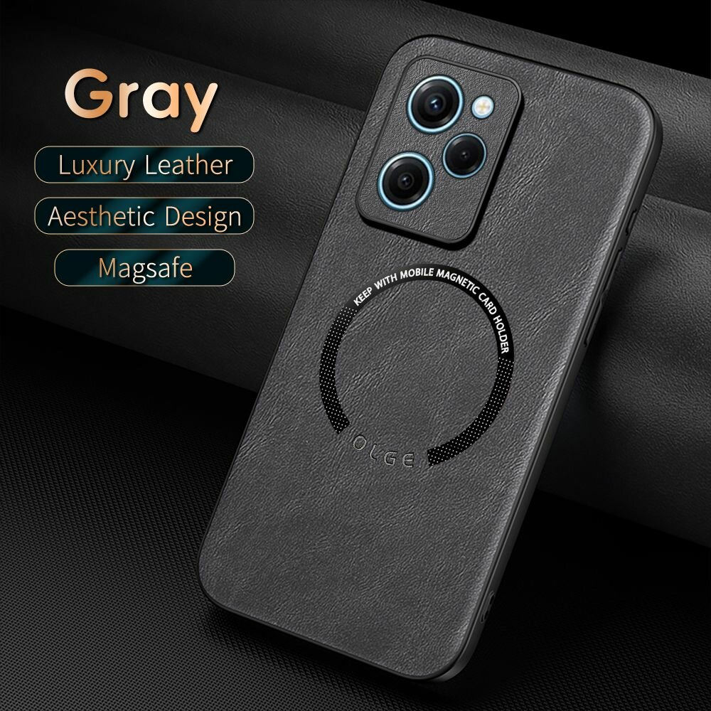 OLGE Роскошная кожаный MagSafe чехол для Xiaomi Poco X5 Pro 5G / Redmi Note 12 Pro 5G (Сяоми Поко X5 Про 5G/Редми Нот 12 Про 5Г)