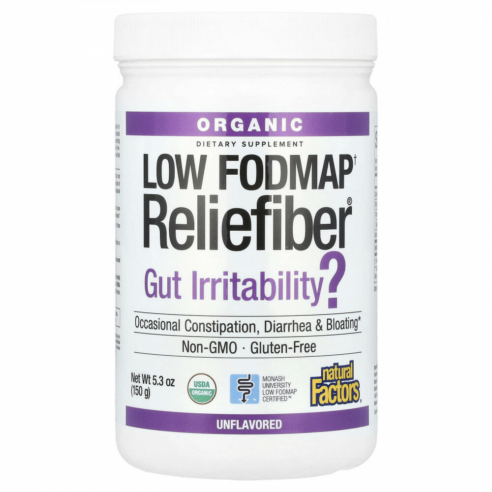 Natural Factors, Reliefiber®, органическая добавка с низким уровнем Fodmap†, с нейтральным вкусом, 150 г (5,3 унции)