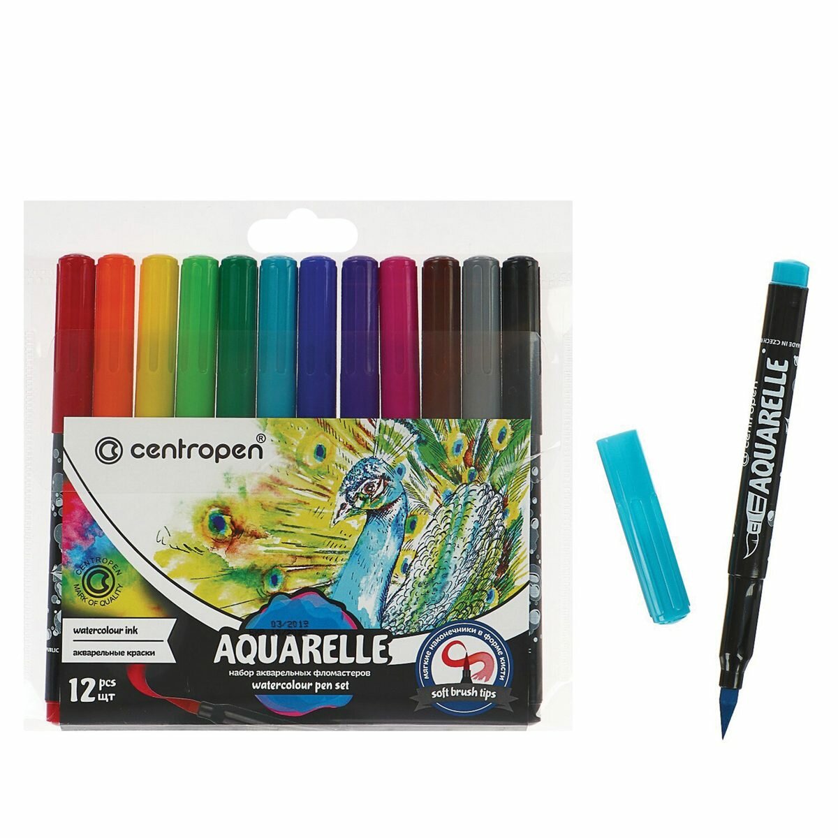 Набор акварельных маркеров Centropen Aquarelle 8683 (1-9мм, кистевые, 12 цветов) 12шт. (6 8683 1285), 10 уп.