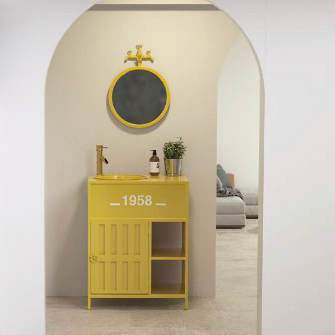 Комплект для ванной комнаты тумба с раковиной и зеркалом в стиле Industrial Furniture (Комплект тумба c раковиной + зеркало / цвет салатовый)