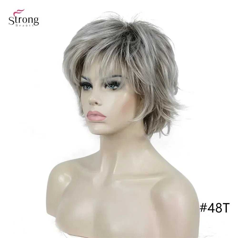 Короткий серый/серебристый синтетический парик StrongBeauty 48T