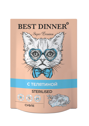 Влажный корм Best Dinner Мясные деликатесы Суфле "С Телятиной" Sterilited для кошек и котят с 6 месяцев, 85 гр * 24 шт