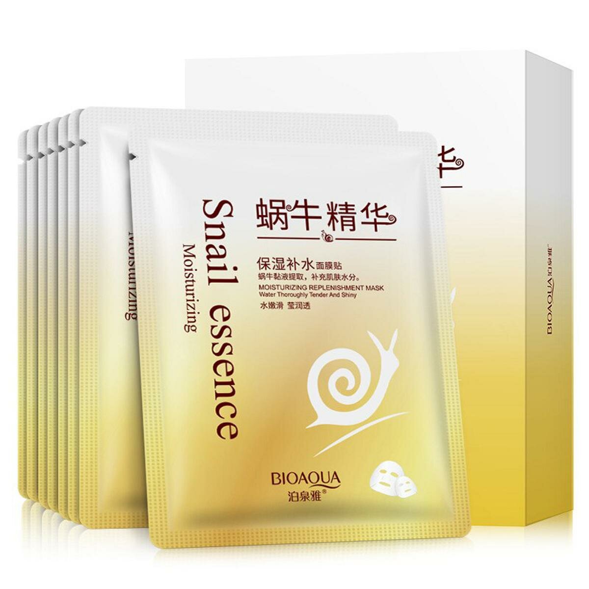 10 шт. Маски для лица BIOAQUA Snail Essence, увлажняющие, омолаживающие, нежные и гладкие, отбеливающие, для красоты лица, ухода за кожей