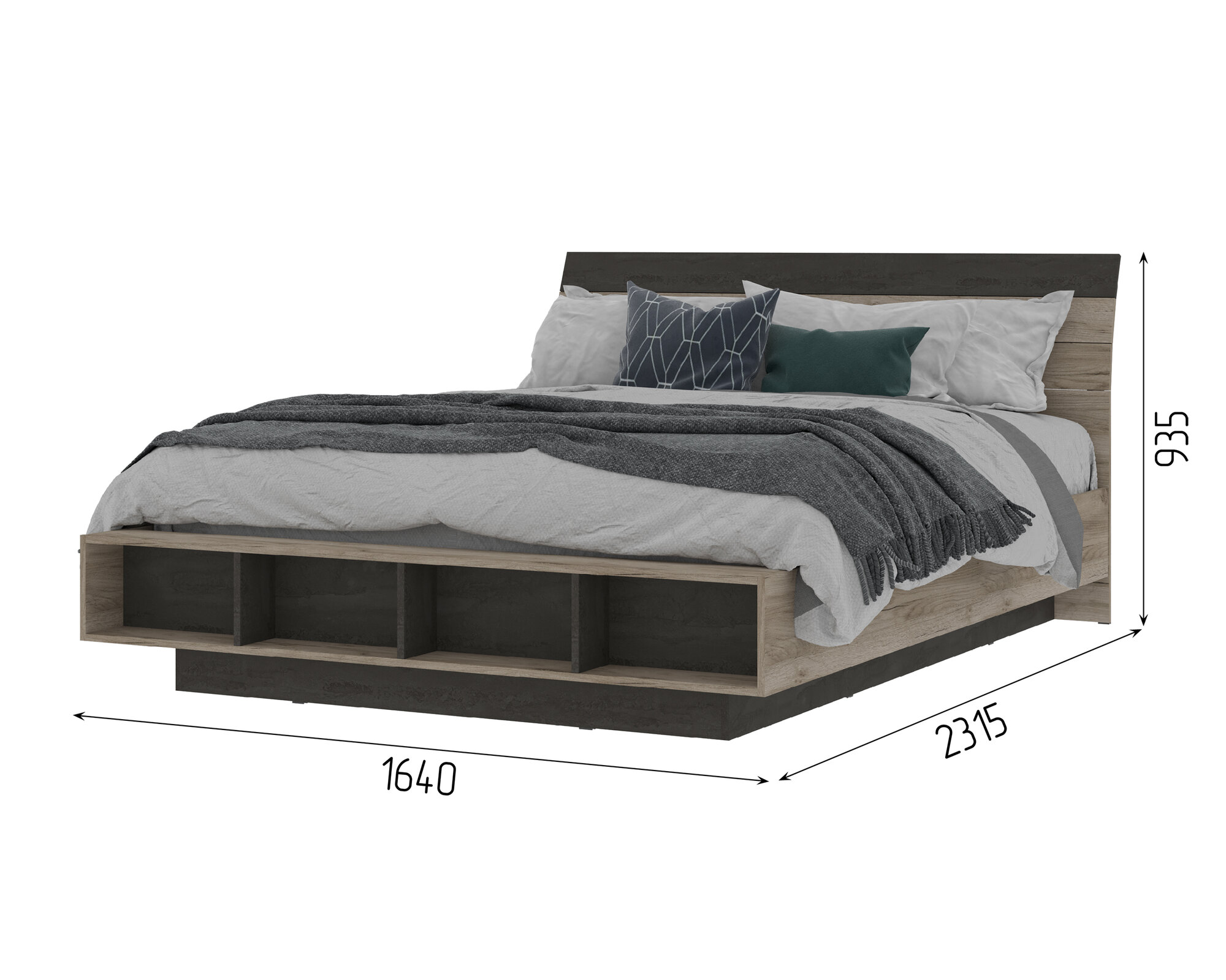 Кровать 160х200 Эдинбург КР-01 (1640х935х2315) цвет Железный камень/дуб крафт серый Стендмебель