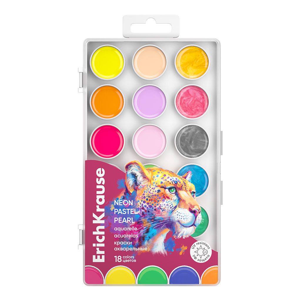 Краски акварельные без кисти Erich Krause Safan Neon Pastel Peart 18цв 61380