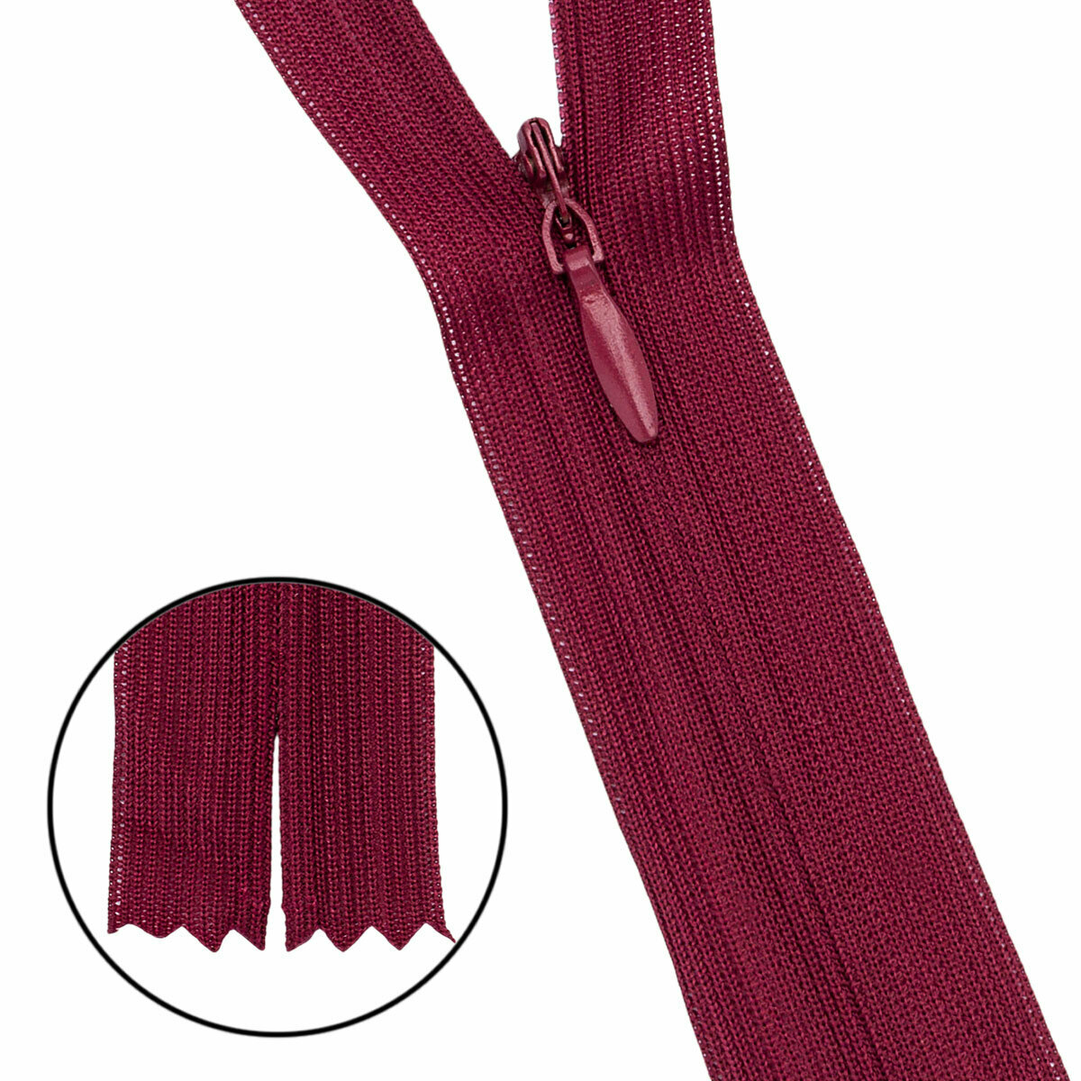 Молния потайная неразъёмная, Т3, 50 см (нейлон) (F178 бордовый), 10 шт