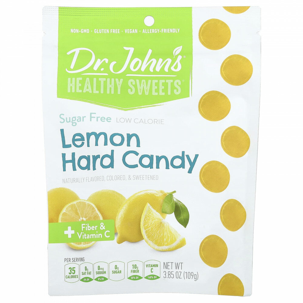 Dr. John's Healthy Sweets, лимонные леденцы, с клетчаткой и витамином C, без сахара, 109 г (3,85 унции)