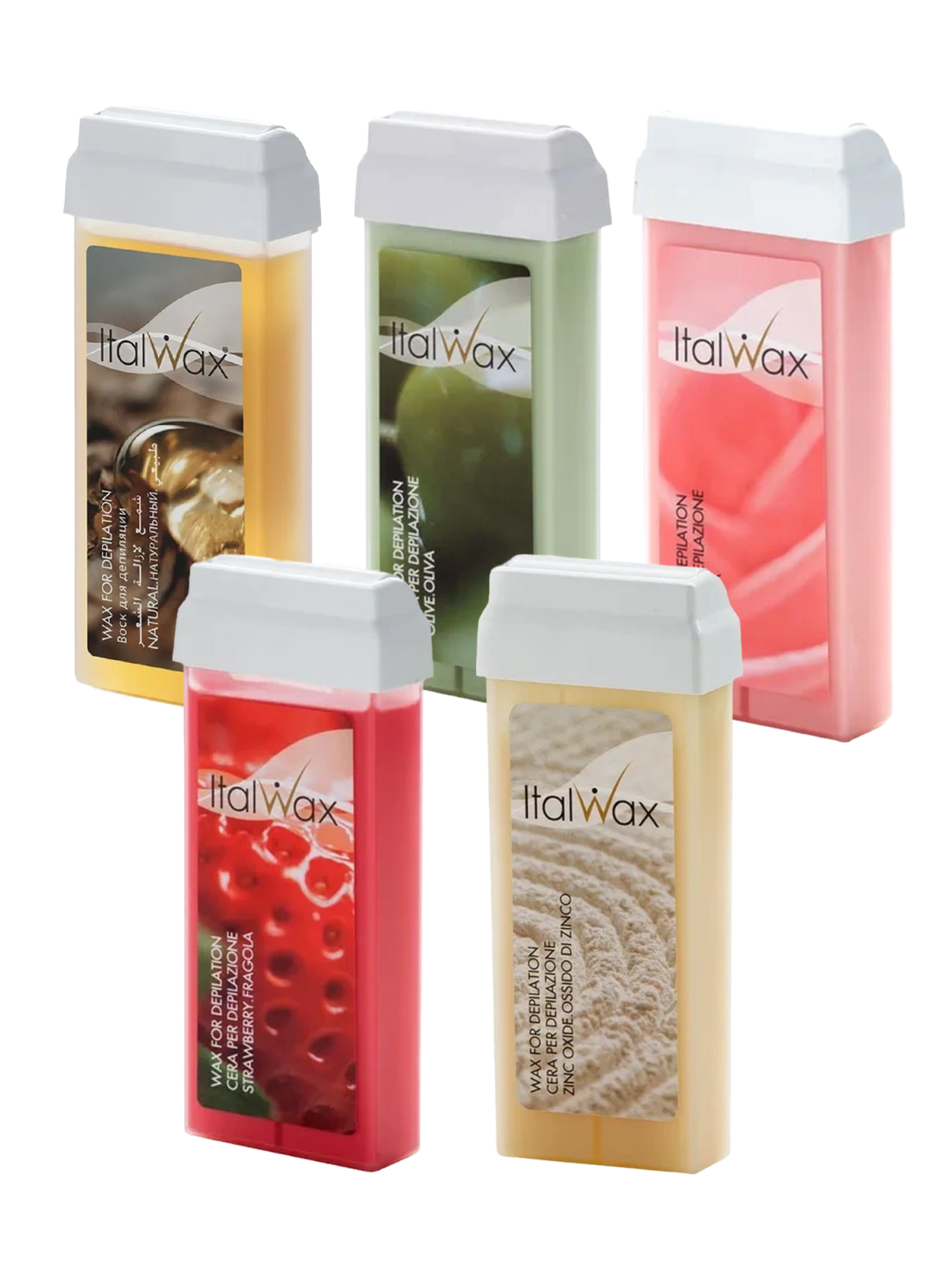 Воск в картридже ITALWAX NATURA набор из 5 шт по 100 мл, Натуральный, Олива, Роза, Клубника, Оксид цинка