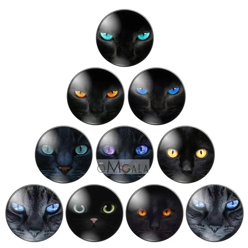 Стеклянные кабошоны «кошачий глаз» OMGALA, 10 шт, 2/14/16/18/20/22/25/30 мм Черный, 25 мм, Mix