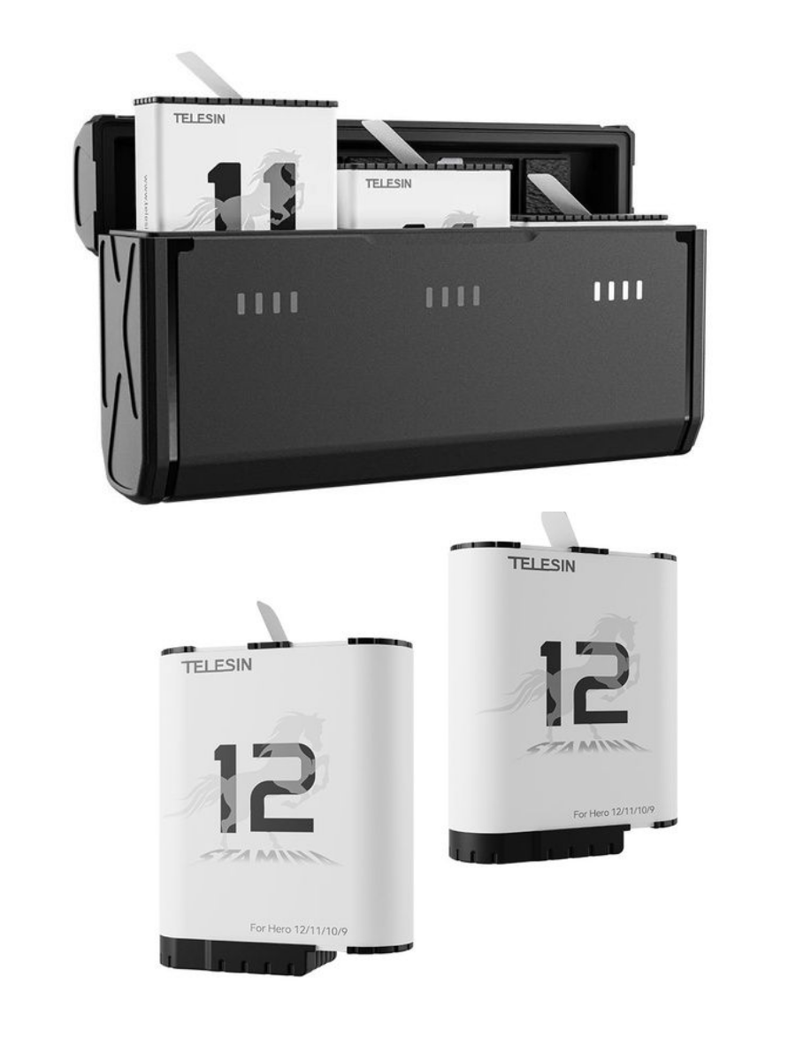 Набор тройное зарядное устройство + 4 аккумулятора Stamina Telesin для GoPro Hero 12/11/10/9