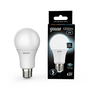 Лампа светодиодная Gauss Black A60, 12W, 1200lm, 4100K, цоколь E27, LED