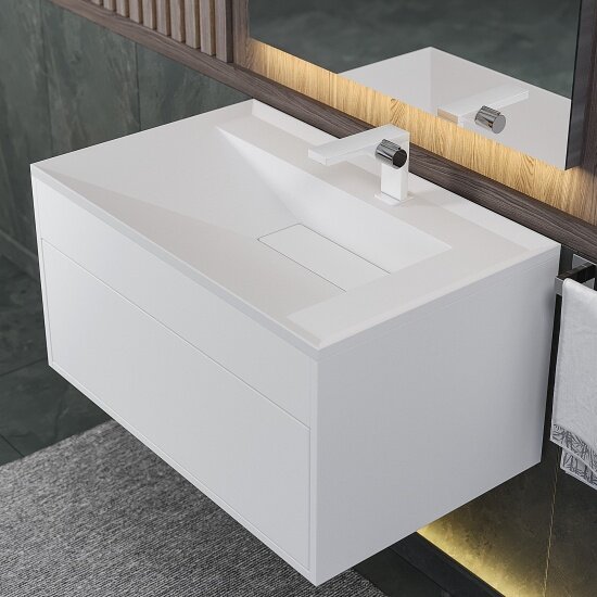 Uperwood Раковина для ванной кварцевая Lotus Quartz 80х50х13 см, белая матовая, жасмин