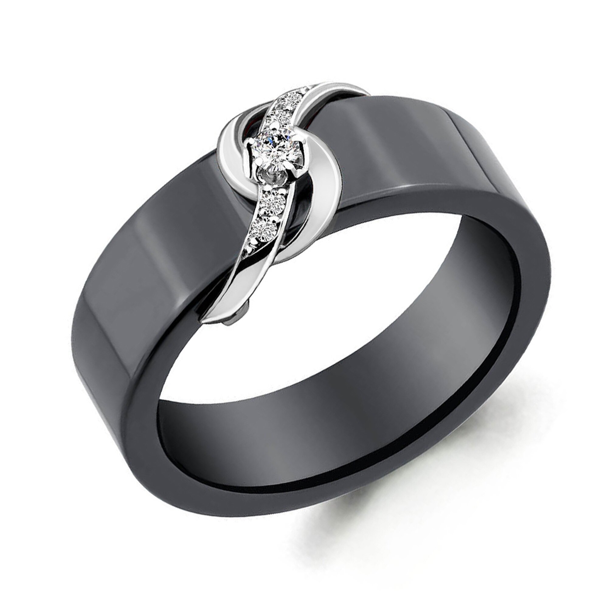 Кольцо, серебро, 925 проба, родирование, фианит, керамика