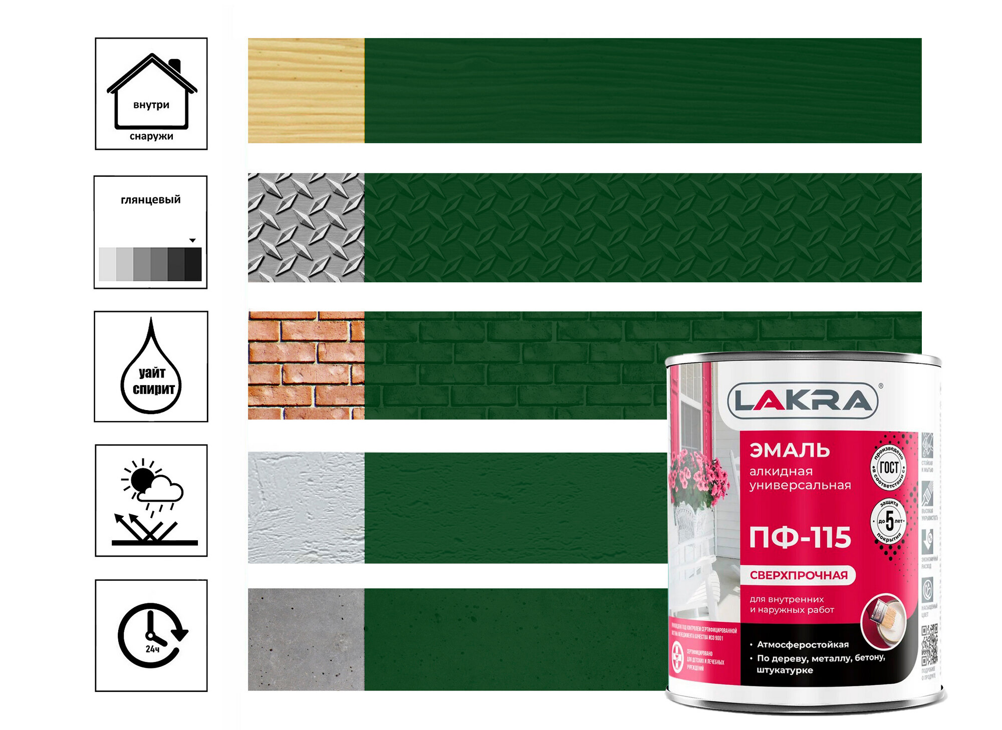 Эмаль Лакра ПФ-115 зеленая, 1 кг