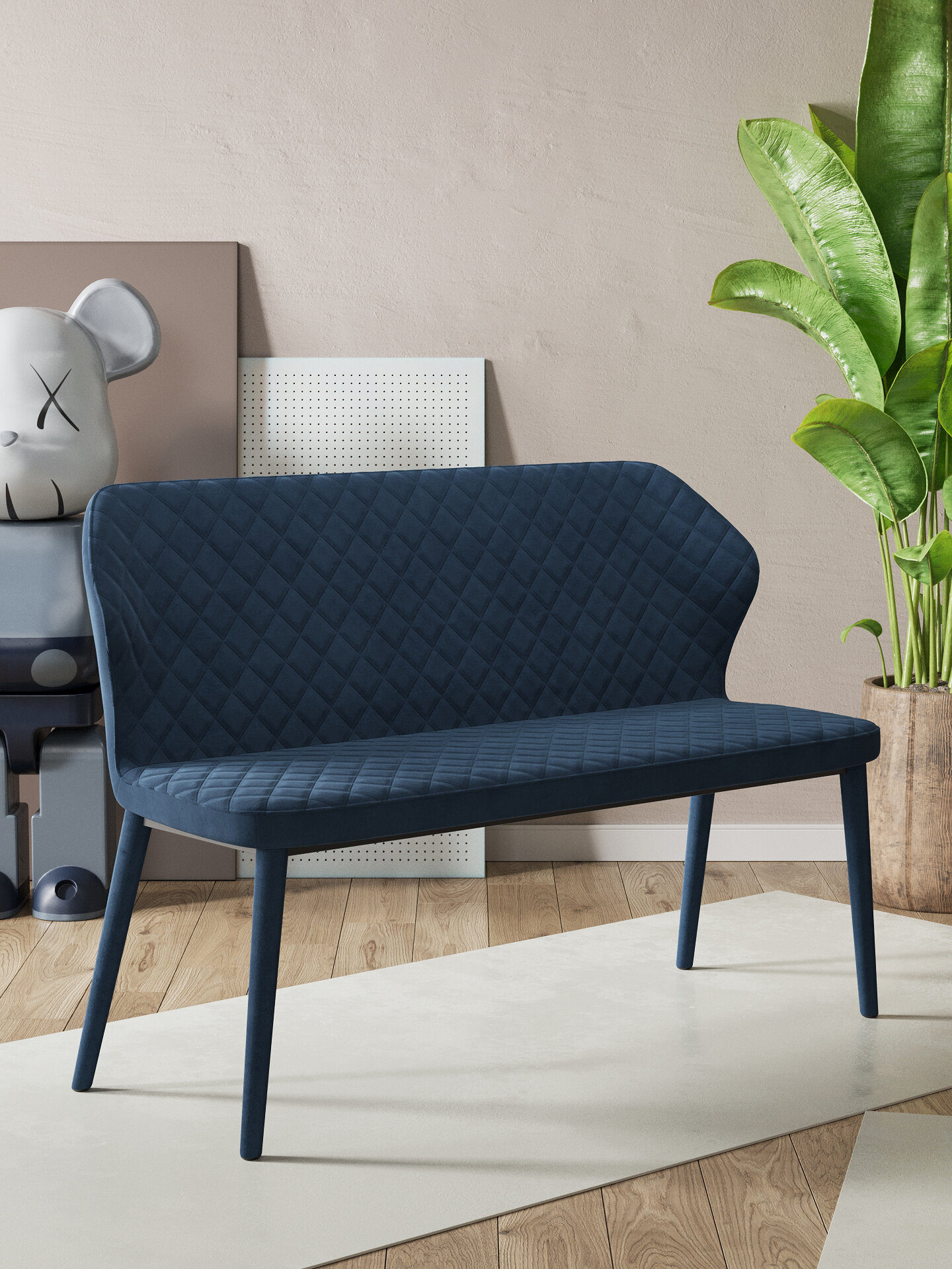 Прямой диван банкетка Prado на кухню, в прихожую, в офис, цвет синий